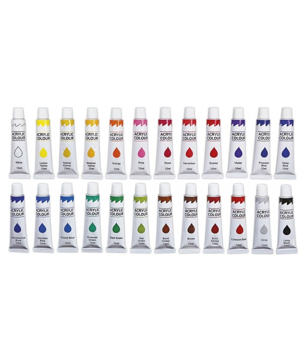 Farby akrylowe 24 kolory 12ml w tubkach zestaw do szkoły Titanum
