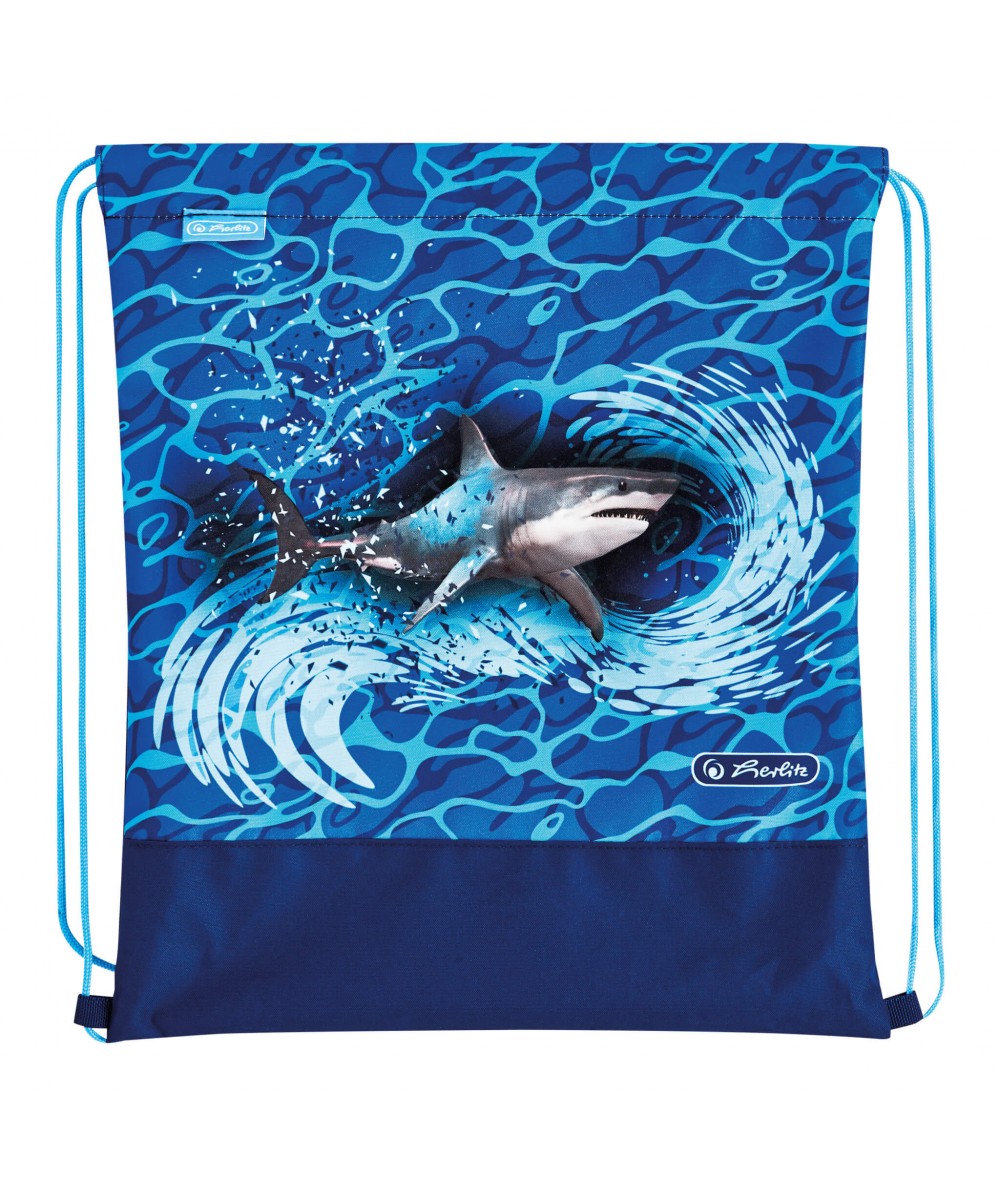 Tornister z wyposażeniem z rekinem Herlitz Loop Plus Bleu Shark 4 el.