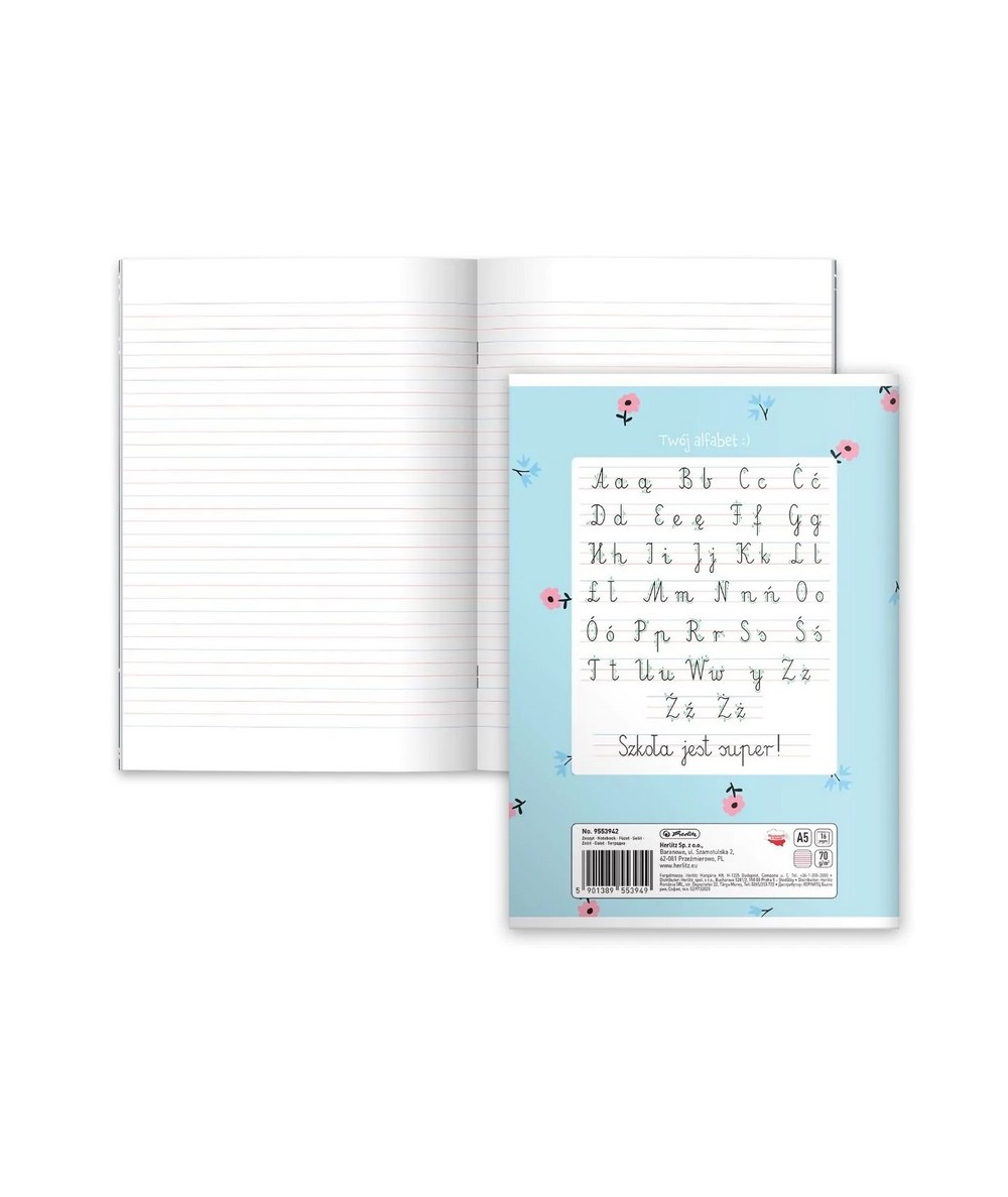 Zeszyt A5 trzy linie dwukolorowe 32 kartki HERLITZ PASTEL CUTE alfabet