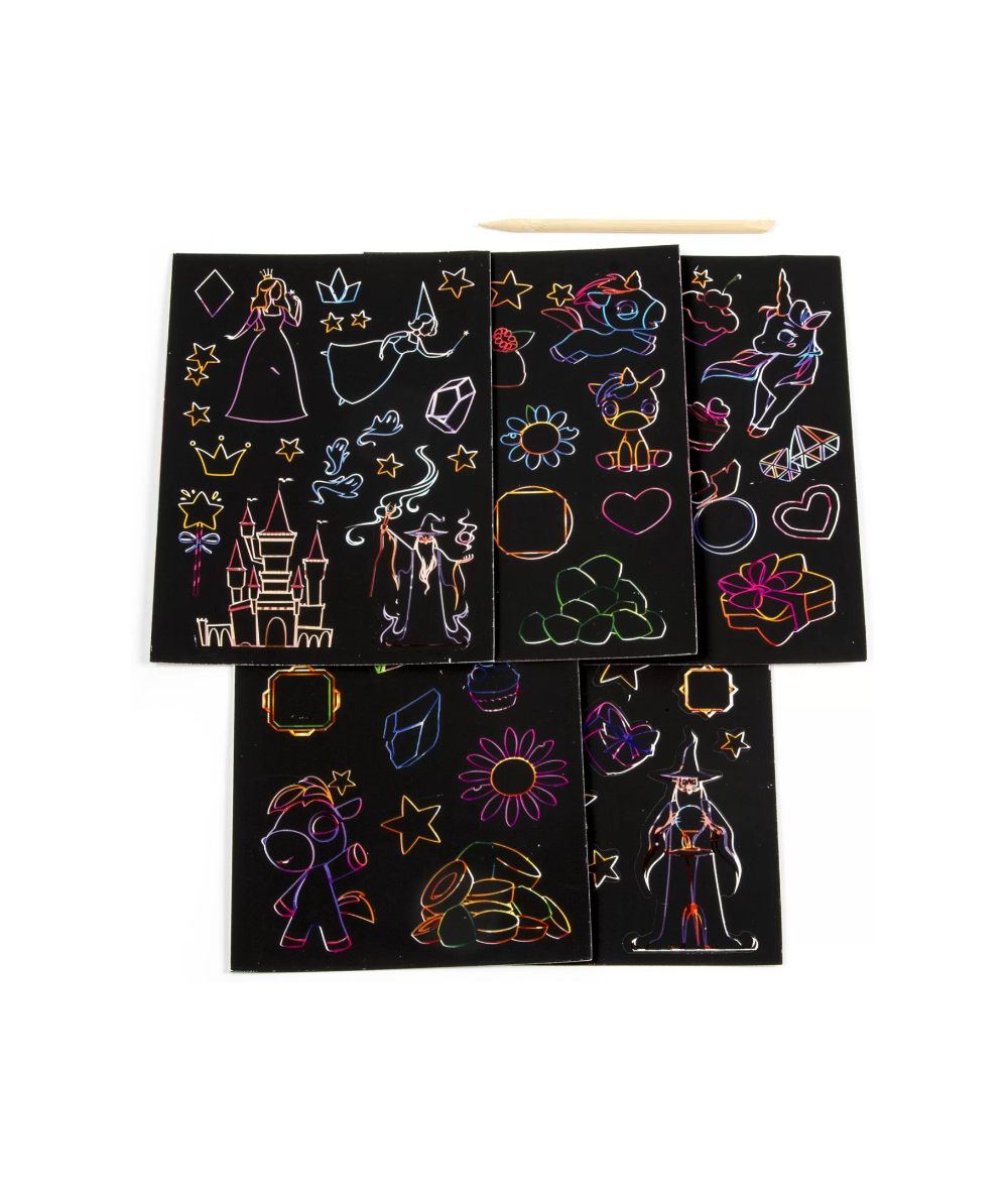 Magiczne naklejki do ozdabiania wydrapywane KIDEA bajowy motyw 64 szt.