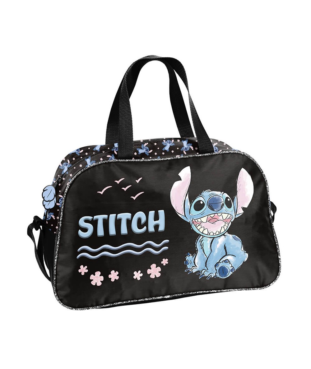 Czarna TORBA sportowa ze Stitchem w kwiatki PASO na podróż na basen