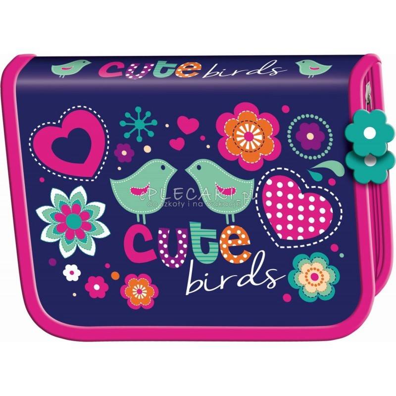 Granatowy piónik w kwiaty i ptaki do szkoły dla dziewczynki Bambino Cute