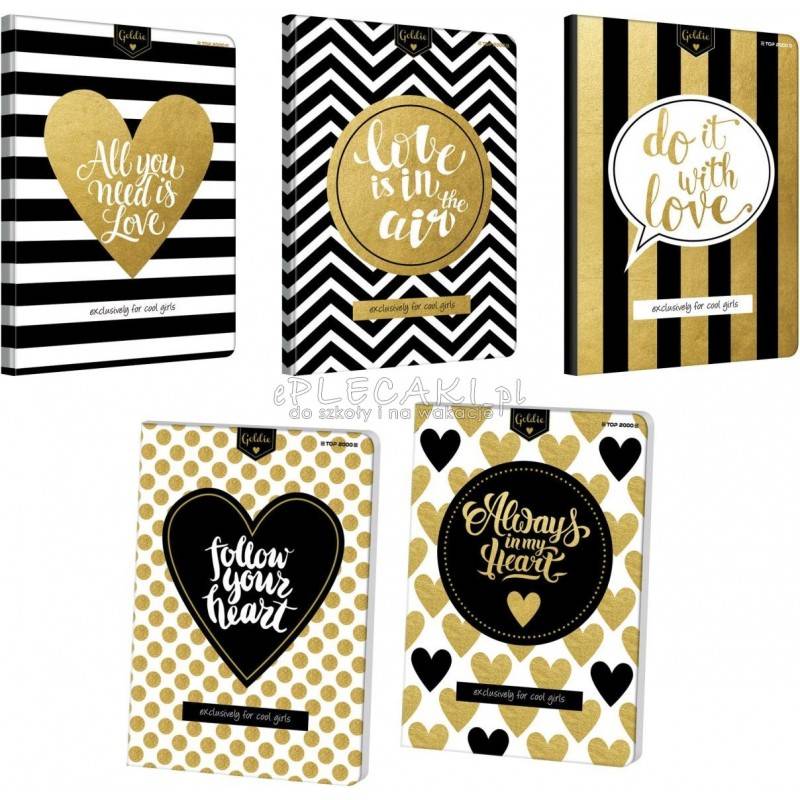 Zeszyt do polskiego A5 60 k. w grube linie serca, zeszyt z brokatem