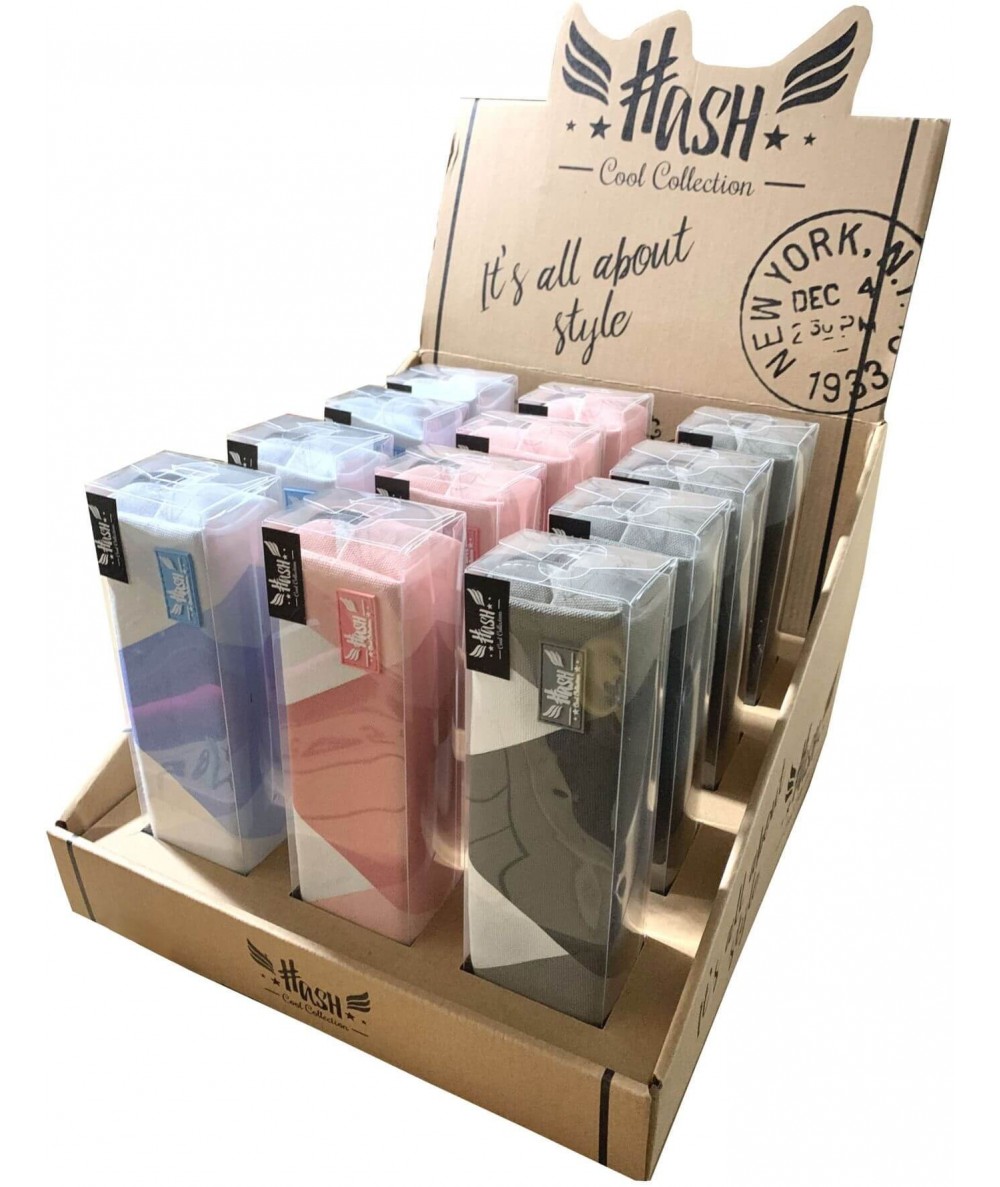 Niebieski piórnik tuba z pomponem w kratkę bawełna Canvas Hash HS-90